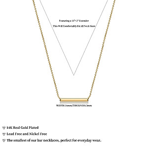 Aghfacy 14k Gold Plated Bar Necklace for Women | Dainty Choker with Tiny Bar Pendant | Adjustable Layered Necklace