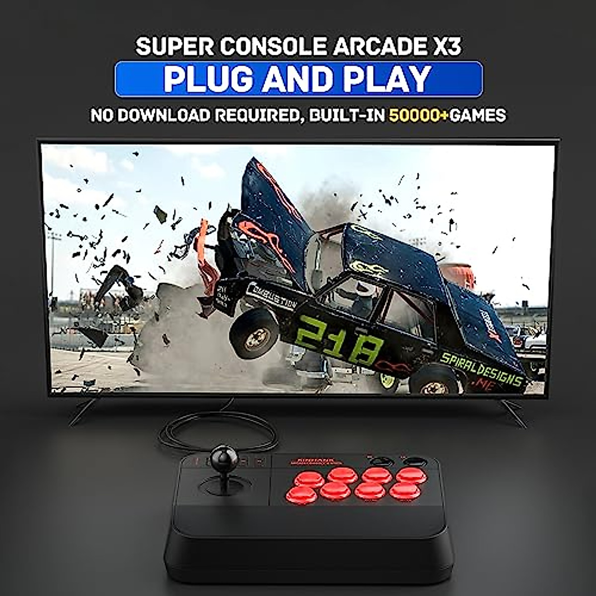 Super Console X3 Arcade Stick, 50000 Retro Games Pre Loaded Arcade Fight Stick, Plug & Play 3D Joystick, 3 Syetem in 1