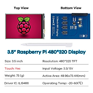 Hosyond 3.5 Inch 480x320 Touch Screen TFT LCD SPI Display Panel for Raspberry Pi A, B, A+, B+, 2B, 3B, 3B+,4B,5