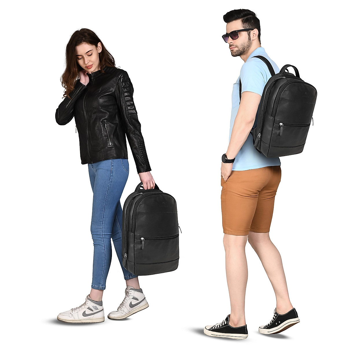 LUXEORIA Genuine Leather Backpack for Men and Women, Minimalistic Backpack, Handmade Retro Style 15.6" Laptop Bag, Daypack with Utility Pockets & Trolley Sleeve - Black