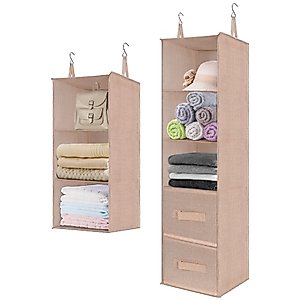 COSIFO 8-Shelf Hanging and Storage with 2 Drawers, 3-Shelf and 5-Shelf Separable Closet Organizers and Storage, Pink Collapsible Hanging Closet Shelves, Baby Nursery Storage Closet Organizer