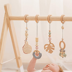 let's make Wood Baby Gym with 4 Wooden Pendant Toys Foldable Baby Play Gym Frame Activity Gym Hanging Bar Newborn Gift Baby Girl and Boy Gym