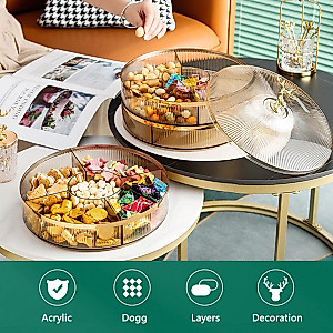 Snack Serving Tray, 5 Compartments Fruit Serving Container, Dry Fruit Snack Relish Tray with Lid, Nut and Candy Serving Tray, for Dried Fruits, Nuts, Candies, Cookies and Fruits