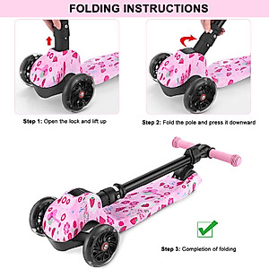 WeSkate Scooter for Kids, Foldable Scooter for Toddlers Girls & Boys with LED Lights Up Scooters Wheels, Adjustable Height Scooter for Children Age 3-12