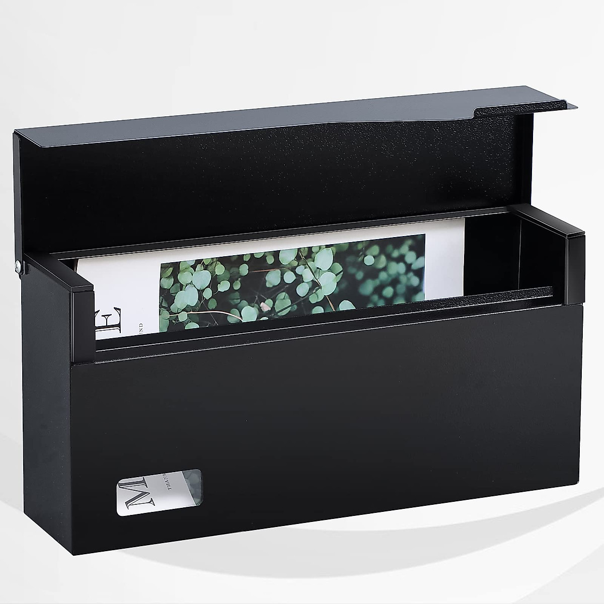 xydled Mailbox Wall Mount Door Mailboxes for Outside, Large Steel Hanging Metal Mailbox, Modern Post Box Package Parcel Drop Box for House Home, Textured Black, 14.56''x7.1''x4''