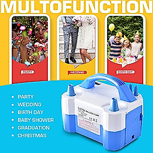 YIKEDA Electric Air Balloon Pump, Portable Dual Nozzle Electric Balloon Inflator/Blower for Party Decoration,Used to Quickly Fill Balloons - 110V 600W [Blue]