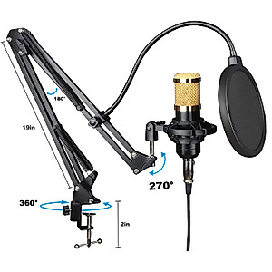 Studio Condenser USB Microphone Computer PC Microphone Kit with Adjustable Scissor Arm Stand Shock Mount, for PC Computer Recording Podcasting YouTube Karaoke Gaming Streaming Teaching Guarda GD100