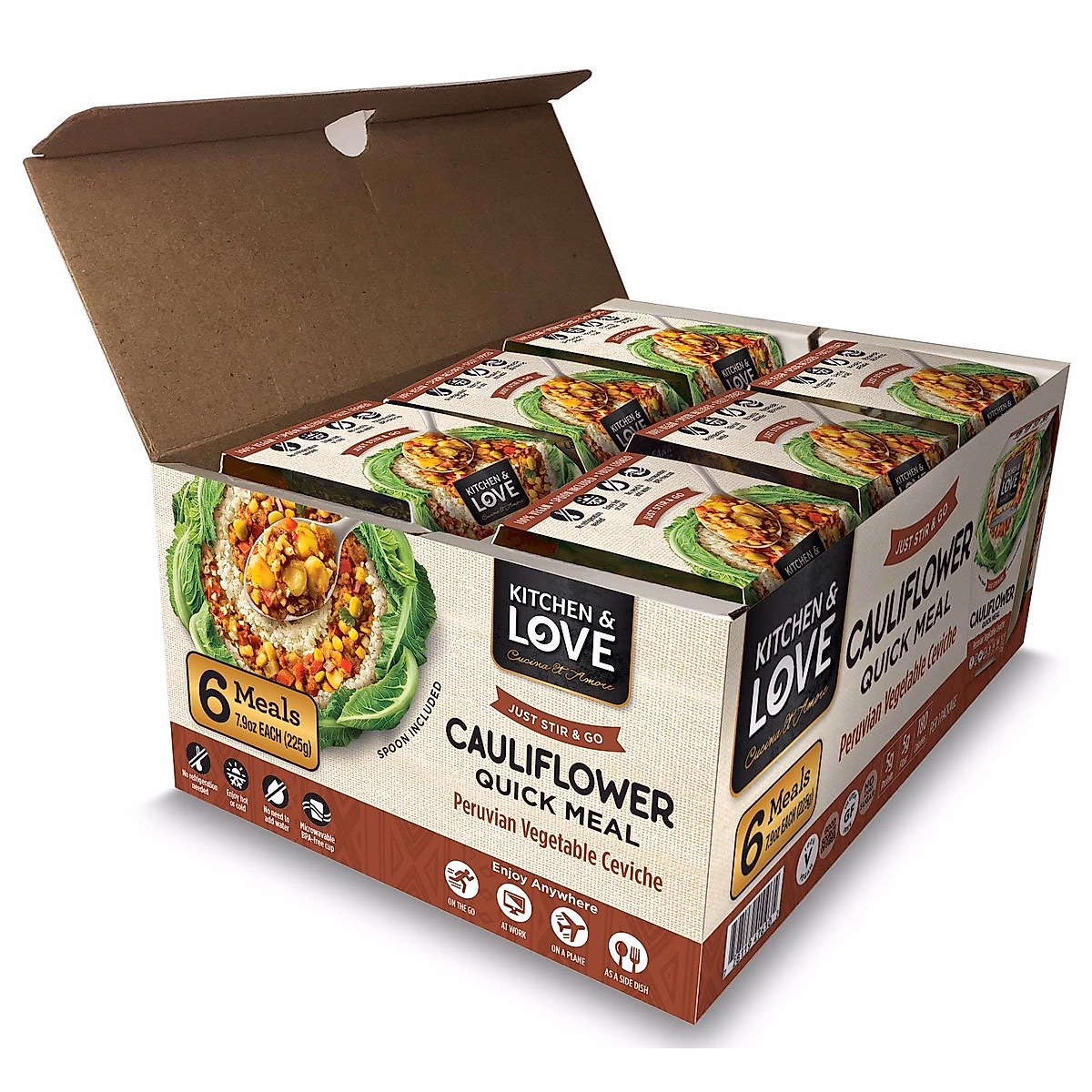 Kitchen & Love Cauliflower, Peruvian Vegetable Ceviche, Ready to Eat, Shelf Stable, Non Gmo, Gluten & Dairy Free, Vegan, Vegetarian, 7.9 Oz, 6 Pack