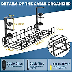 Effortless Cable Management Under Desk - No Drill Cord Organizer Tray for Home and Office PCs - Desk Cable Management Rack with No Damage to Desk (2packs)
