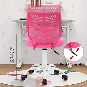 FurnitureR Desk Chair Armless Cute Home Office Desk Chair for Kids, Swivel Computer Task Chair Study Chair with Mesh Padded Cushion and Rolling Wheels for Child, Pink