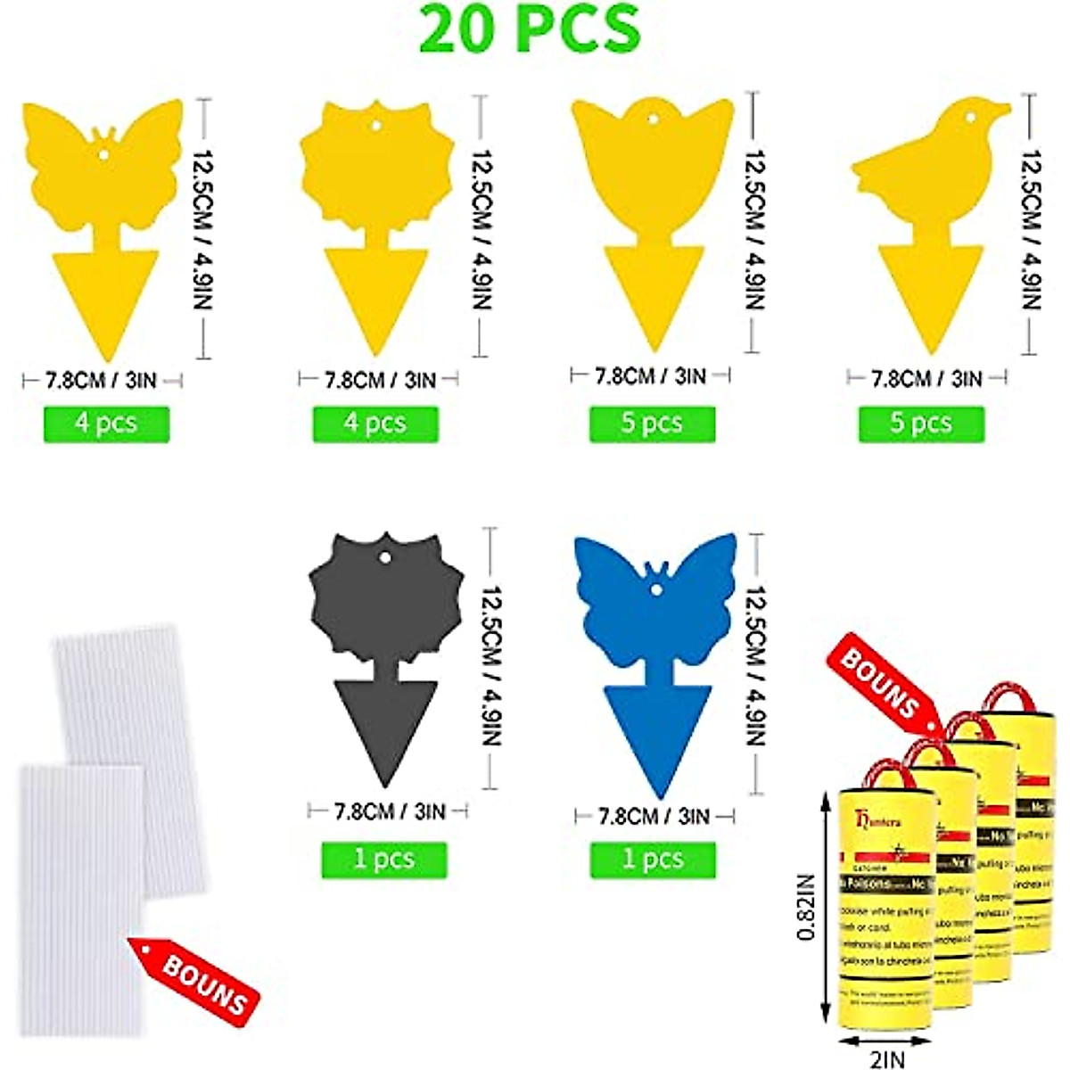 Wizpesty Fruit Fly Traps for Indoors,20pcs Yellow Sticky Fly Traps,Gnat Traps,Bugs Catcher for House Indoor and Outdoor, Bonus 4 Fly Paper Tubes