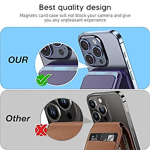 NIYEVN Magnetic Cardholder Wallet for iPhone - Leather Cellphone Magnet Wallet with Adjustable 3 Card Holder Stand Compatible with MagSafe Wallet for Back of Apple Phone 15/14/13/12 Series 丨 Purple