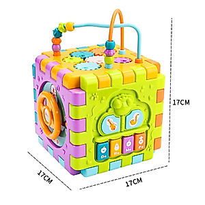nicknack Activity Cube Baby Toys, 6 in 1 Multi-Purpose Learning Cube with Music,Activity Center Shape Sorter Toy Gift for 18M+ Year Old Boy Girl Toddlers Kids