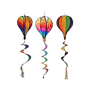 Syhonic 3Pcs Rainbow Windsock Hot Air Balloons Wind Spinner - Outdoor Whirligig Toy Garden Lwan Yard Home Decoration Ornament - Colorful Kinetic Hanging Decoration