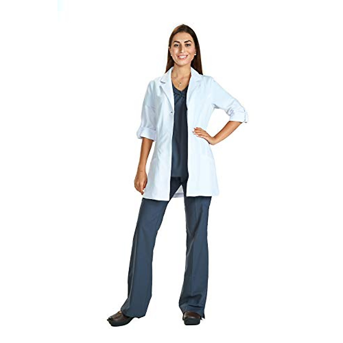 Reina ST2664 Stretch 30 inch Length White lab Coat with 3/4 Sleeves (L)