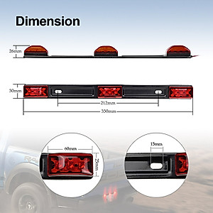 Partsam Red Clearance ID BAR Marker Light 3 Light 9 LED Trailer Sealed Stainless Steel, [DOT Approved] Sealed 3-Light Truck and Trailer Identification LED Light Bar Red Led Strip w/Black Base