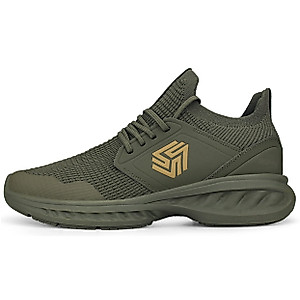 Giniros Mens Slip On Walking Shoes Non Slip Running Shoes Breathable Workout Shoes Lightweight Gym Sneakers Army Green Size 8.5