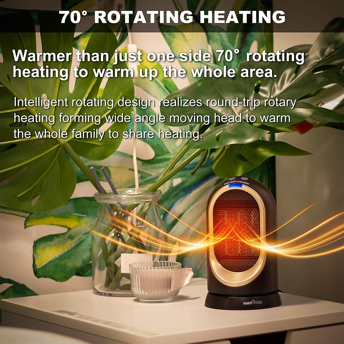 BUSYPIGGY Portable Electric Space Heater, 600W ETL Certified Ceramic Personal Foot Heater, Desk heater,Oscillating Heater with Tip-Over and Overheat Auto Shut Off, Heaters For Indoor Space Use (Gold)