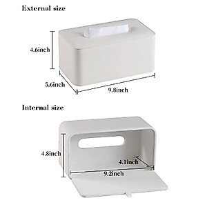 MEIBOOCH PU Leather Tissue Box Cover with Magnetic Closure, Square Rectangular Tissue Box Holder with Rounded Edges Design (Creamy White, Rectangular)