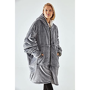 Sviwdsk, Weighted Blanket Sweatshirt for Women and Men,Traveling and Outdoor Activities Zip Up Blanket Hoodie,Thick Flannel Fuzzy Blanket with Sleeves and Giant Pocket,39x36,Gray, Adult