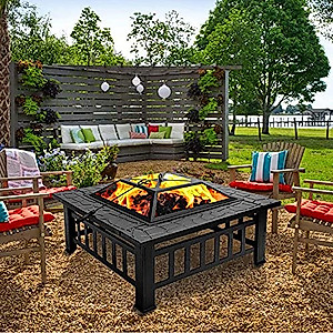 LEAYAN Garden Fire Pit Grill Bowl Grill Barbecue Rack Fire Pit Outdoor Wood-Burning fire Pit Table, Villa Courtyard Three-in-one Barbecue, ice Pit, Heater Square fire Pit