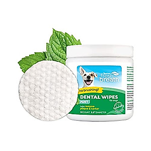 TropiClean Fresh Breath No Brushing Clean Teeth Dental & Oral Care Dental Wipes for Dogs, 50ct - Teeth Cleaning Wipes - Helps Wipe Away Plaque & Tartar - Freshens Breath - No Brushing Required