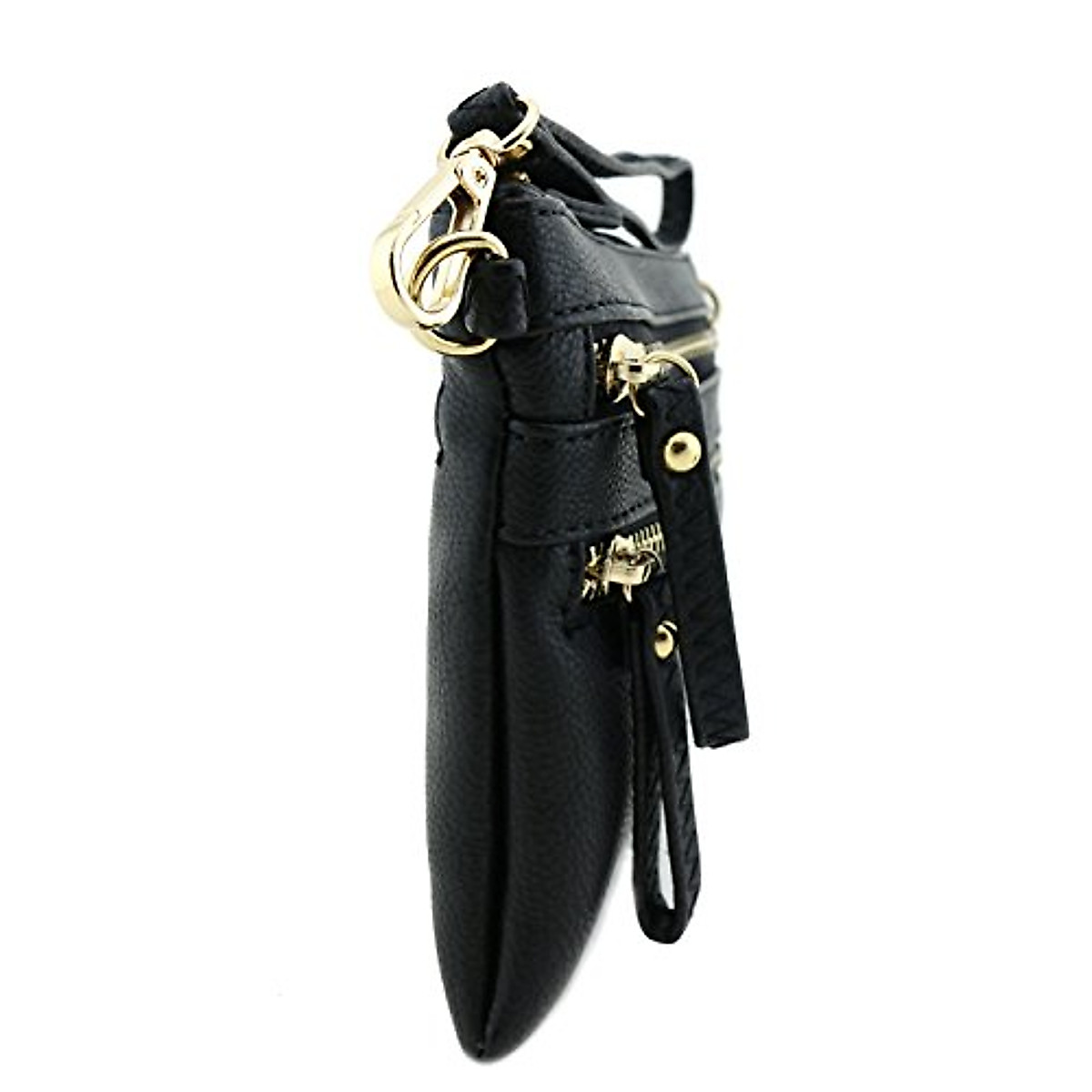 FashionPuzzle Multi Zipper Pocket Small Wristlet Crossbody Bag (Black)