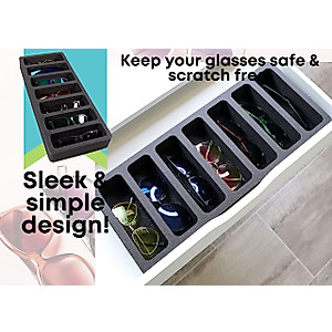 Polar Whale Sunglasses Drawer Organizer Tray Insert for Home Bedroom Bathroom Vanity Dresser Counter Table Waterproof Washable Black Foam 7 Compartment 8.25 x 20 Inches