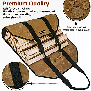 Infinicare Firewood Carrier with Handles - 2pcs Heavy Duty Canvas Firewood Bag with Handles | Durable Wood Carrier for Firewood | Suitable for Indoor Fireplace and Outdoor Camping - Brown & Black