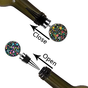 Wine Bottle Stoppers,Decorative Reusable Wine Stoppers Beverage Bottle Stopper Wine Corks Silicone Stainless Steel Wine Saver Plug For Gifts, Bar, Holiday Party, Wedding (Stoppers Bloom Flower 2pack)