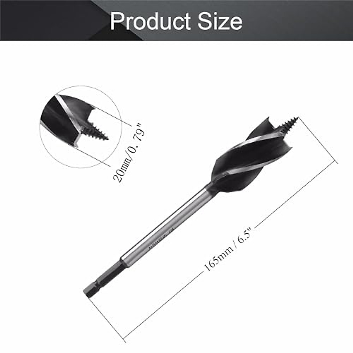 Utoolmart Auger Drill Bit for Wood, Hex Shank 20x165mm Cutting Dia HSS for Electric Bench Drill Woodworking Carpentry 1 Pcs