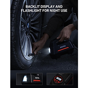 AstroAI Tire Inflator Portable Air Compressor Tire Air Pump for Car Tires - Car Accessories, 12V DC Auto Pump with Digital Pressure Gauge, Emergency LED Light for Bicycle, Balloons, Red