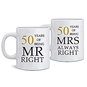 Kwieema 50th Wedding Anniversary for Couples, Golden 50th Anniversary for Parents, 50th Wedding Anniversary Coffee Mugs Grandparents Couples Mugs 50 Year Parents Anniversary Mug
