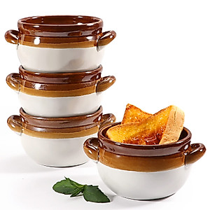 SZUAH 17 OZ French Onion Soup Bowls Set of 4, French Onion Soup Crocks Oven Safe Soup Bowls with Handles, Dishwasher, Microwave, Broiler Safe, Ceramic Bowl Set for Stews, Soup, Cheese & Chili