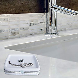 CAA'S Bathroom Accessories Set Ceramic 4 Pieces Bathroom Ensemble for Bath Decor Includes Lotion Dispenser Toothbrush Holder Tumbler Soap Dish (White Inlaid Zircon)