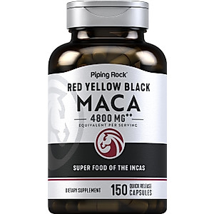 Piping Rock Maca Root Capsules | 4800mg | 150 Pills | Red Yellow Black Maca Root | Superfood | Non-GMO, Gluten Free Supplement