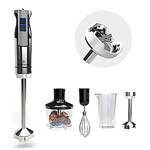 ChefWave Intermix Immersion Blender Handheld, 500W 5-in-1 Multi-Purpose Hand Blender, 9-Speed Stick Blender, 20oz Beaker, 20oz Chopper, Egg Whisk, 6.3in & 8.5in Immersion Wands, Black