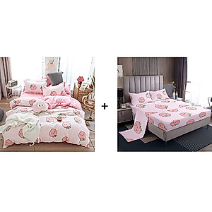 Erosebridal 7 Pieces Peach Bedding Set: Duvet Cover+Bed Sheets (Queen Size)
