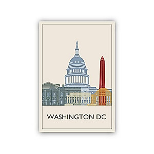 Washington DC Illustration Poster, Washington DC Skyline Poster Cityscape and Landmark Print, Washington Dc Illustration Home Wall Art, Office Wall Decor - 18x24