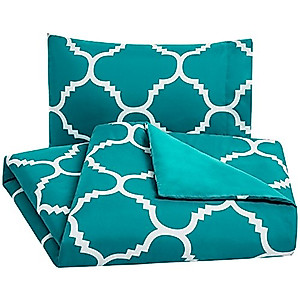 Amazon Basics Microfiber 2 Piece Duvet Cover Set, Teal Trellis, 135 x 200cm/50 x 80cm x 1
