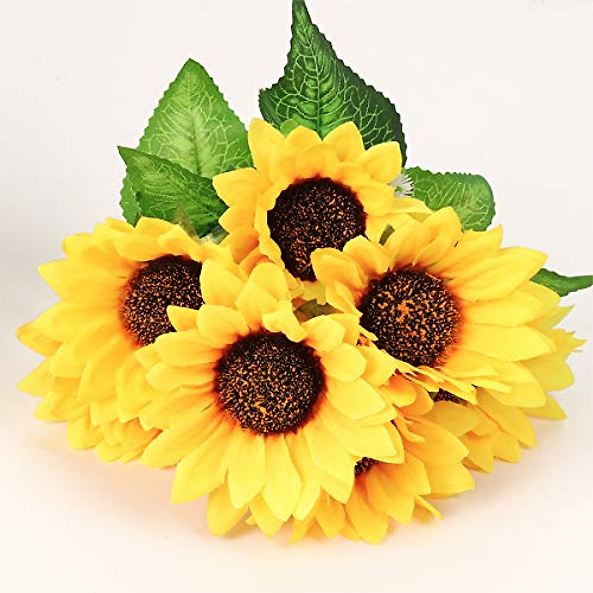 Mocoosy 4 Bunches Artificial Sunflowers Bouquets, Fake Silk Sunflowers with Stems for Decorations, Yellow Faux Sun Flowers Bulk Arrangements for Wedding Birthday Party Home Decor