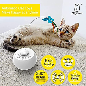 Migipaws Cat Toys Interactive Butterfly Feather Mice Spin with Smart Rolling Ball for Indoor Kittens Self Play Automatic Sensing Kitty Teaser Wand 3 Refills
