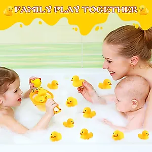Poen 21 Pcs Bath Toy Baby Bathtub Duck Toy Set, 1 Pcs Duck Animals Fishing Net with 20 Pcs Water Floating Toy Ducks for Toddlers, Bathroom Floating Pool Fishing Play Set for Toddler Kids