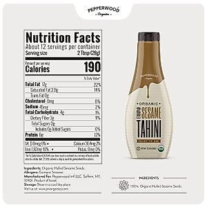 Organic Ethiopian Sesame Tahini - Squeezable Creamy & Ready Tahini Paste 12.3 Ounce (2-Pack) - Hulled, Unsalted, Non-GMO, Gluten-Free, Peanut-Free, by Pepperwood Organics