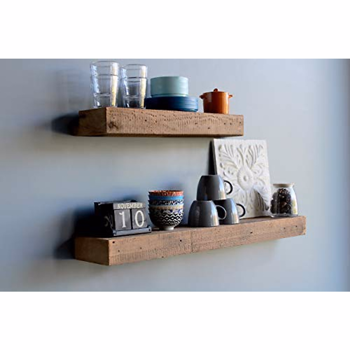 Urban Legacy Reclaimed Wood Shelves | Floating Or with Brackets | Amish Handcrafted in Lancaster County, PA | Set of Two - Genuine, Salvaged (Floating Natural, 24"x7"x2.5" & 40"x7"x2.5")