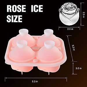 Pack 2, KooMall Large Ice Cube Tray, 3D Rose Ice Mold 2.5 Inch, Make 8 Giant Cute Flower Shape Ice, Silicone Fun Big Ice Ball Maker for Cocktails Juice Whiskey Bourbon Freezer, 1 Pink & 1 Black