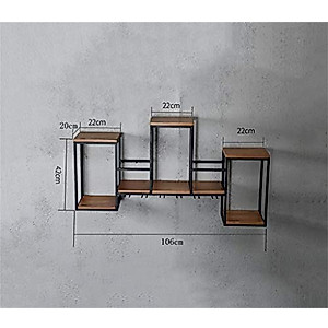 PIBM Stylish Simplicity Wall-Mounted Shelf Wrought Iron Wooden Ledge Living Room Bedroom for Bookshelf Storage Display Wine Glass Rack Floating Decorative Unit Frame Retro Creative Style