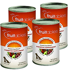 Fruitables Pumpkin Digestive Supplement – Made in USA Canned Pumpkin for Dogs & Cats - Pumpkin Puree Dog - Dog Digestive Support - 15 oz (Pack of 4)