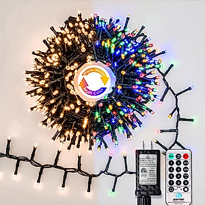 gresonic LED Christmas Lights Outdoor Color Changing 500 LEDs, Tree String Lights Waterproof 32.5ft Green Wire with Remote 9 Modes 3 Timing Options for Party Decorations(Warm White & Multicolor)