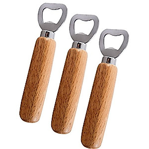 Mini Skater 3Pcs Wooden Handle Stainless Steel Beer Bottle Opener Engraved Smooth Rubber Wood Drinks Bottle Cap Opener For Home party Bar Bartenders